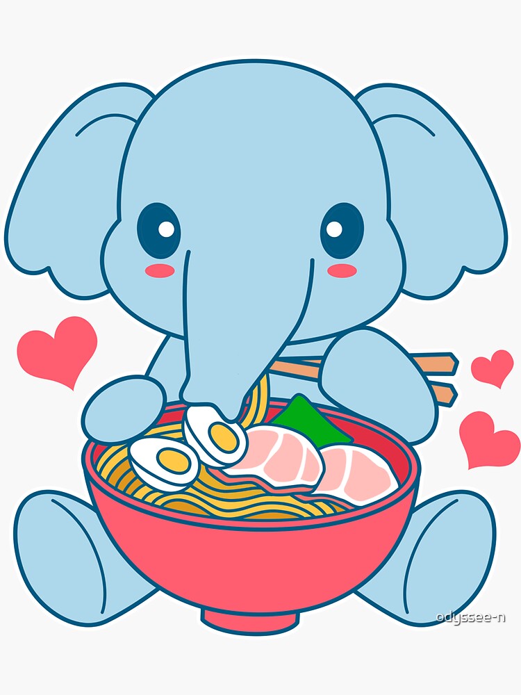 "Cute Kawaii Elephant Eating Ramen Noodle - Anime" Sticker by odyssee-n ...