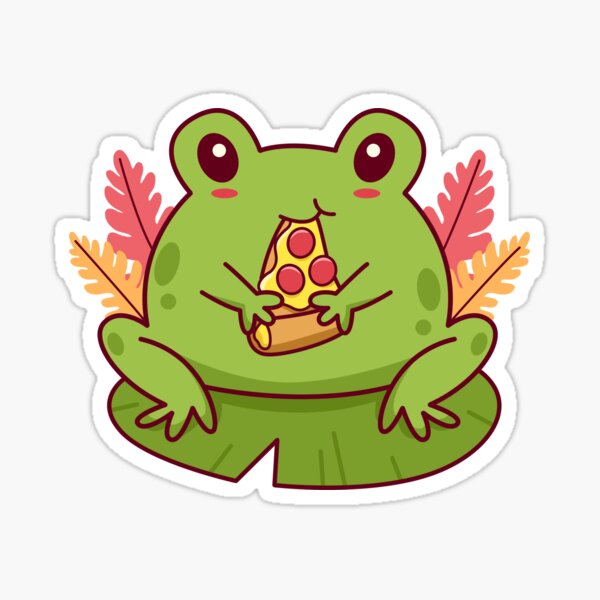 "Cute Kawaii Cottagecore Frog Eating Pizza" Sticker by odyssee-n ...