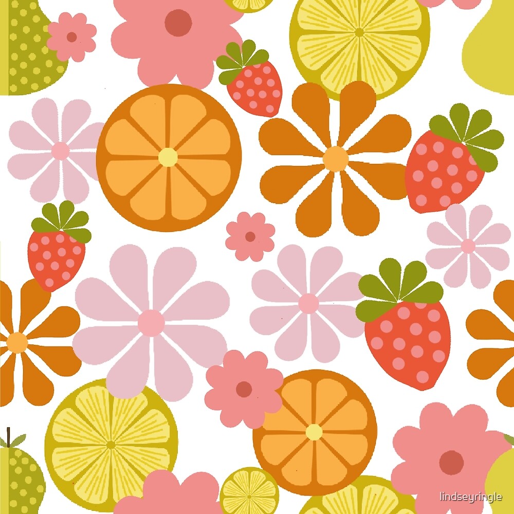 "Retro fruits and flowers" by lindseyringle | Redbubble