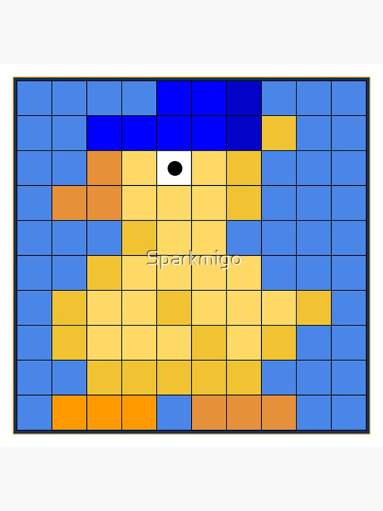 Póster Pixel Pato El Lucky Pato Grid Art Little Quackers Sombrero