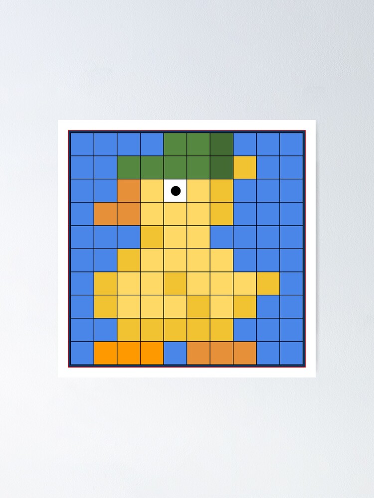 "Pixel Duck: The Lucky Ducky Grid Art Little Quackers Green Hat" Poster ...