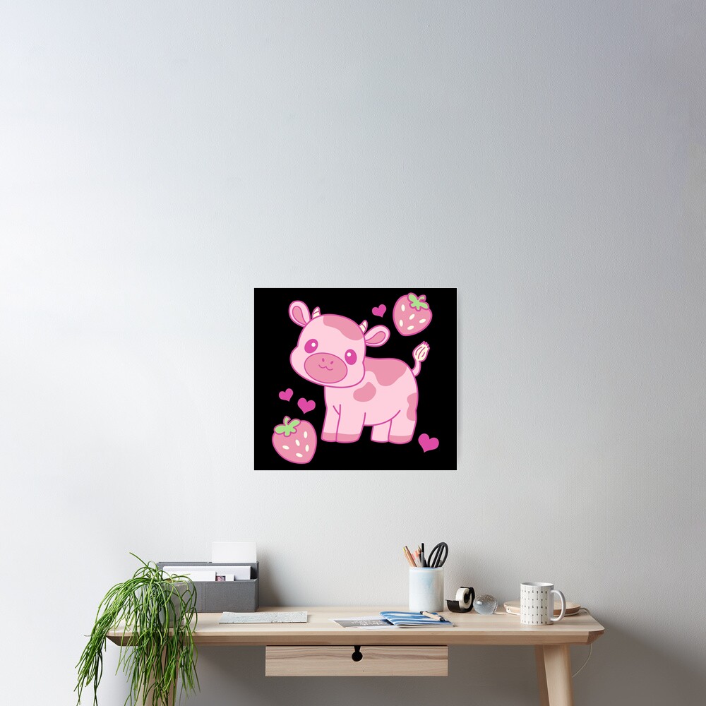 "Cute Kawaii Strawberry Milkshake Cow" Poster by odyssee-n | Redbubble
