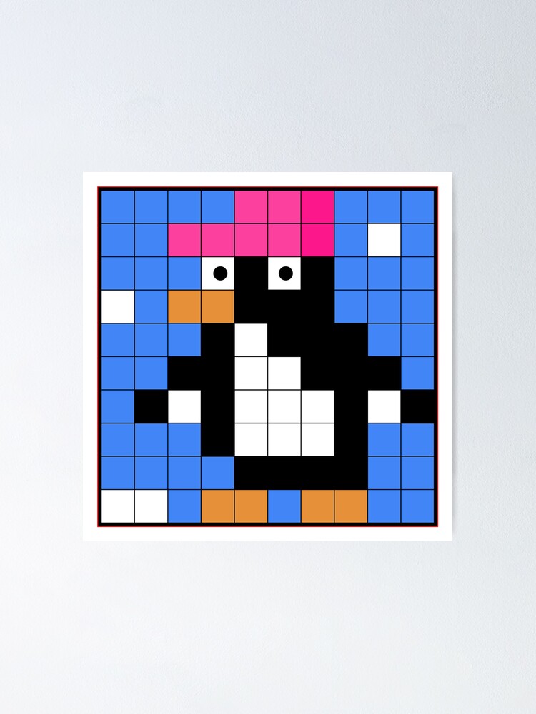 "Pixel Penguin: The Cool Grid Art Little Waddles Pink Hat" Poster for ...