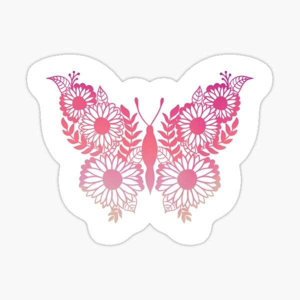 "Pink Floral Butterfly" Sticker by reezy-creates | Redbubble
