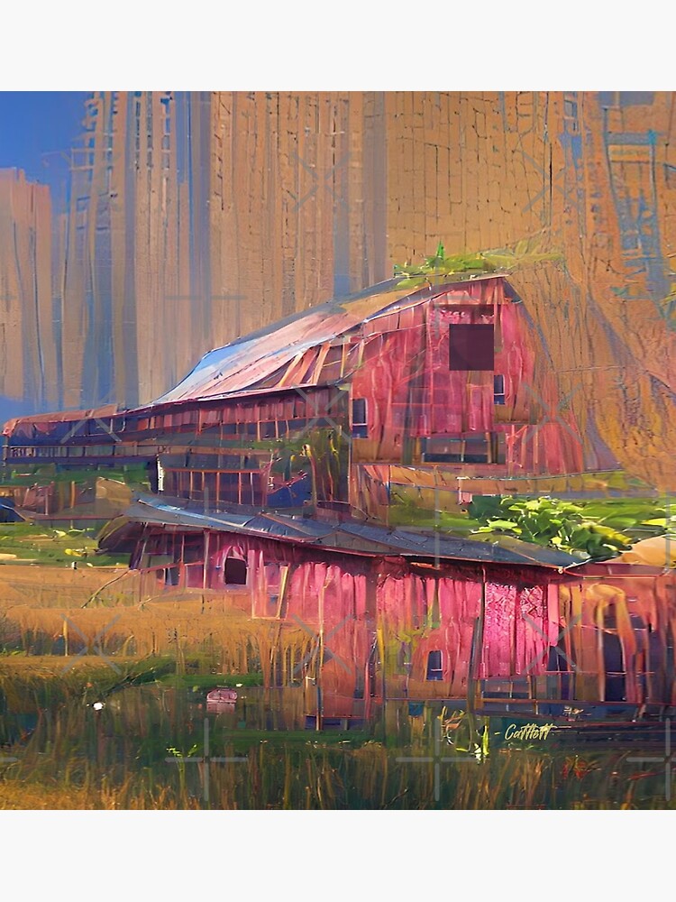 "Cool Impressionist painting - old barn on a farm - Illustration ...