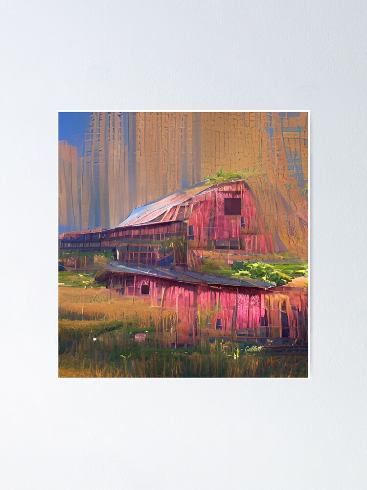 "Cool Impressionist painting - old barn on a farm - Illustration ...