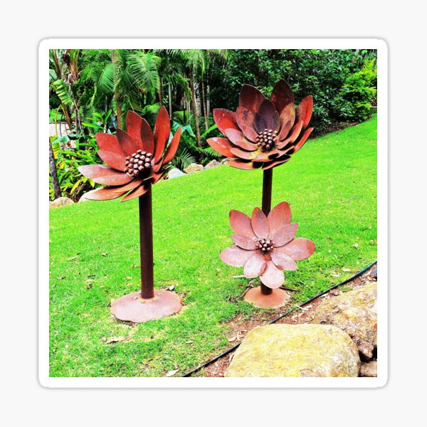 "Metal Flower Garden Sculpture" Sticker by joybelledesigns | Redbubble