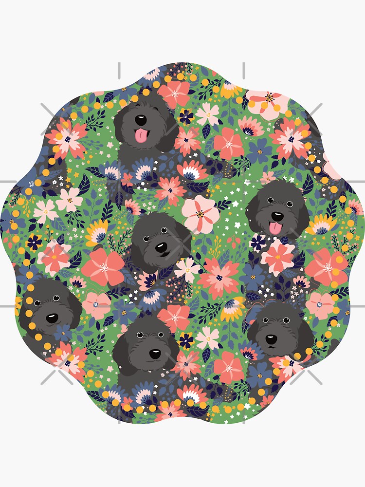 "Black Cockapoo Cavapoo Cavoodle Garden - Green Background" Sticker by ...