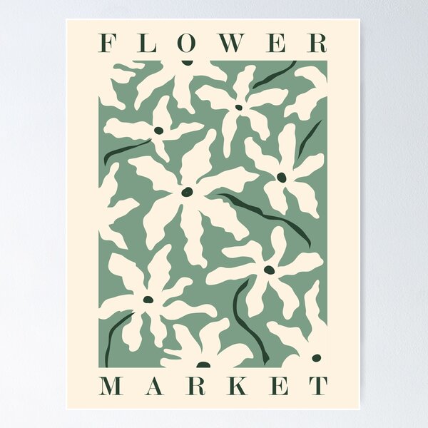 "Flower market, Sage green botanical art, Retro print, Neutral art ...