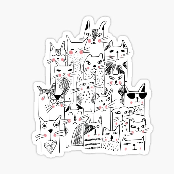 "Cute Cats Doodle" Sticker by supnups | Redbubble
