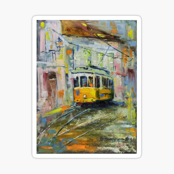 "Lisbon Tram Oil Painting Print" Sticker by NatalyMak | Redbubble