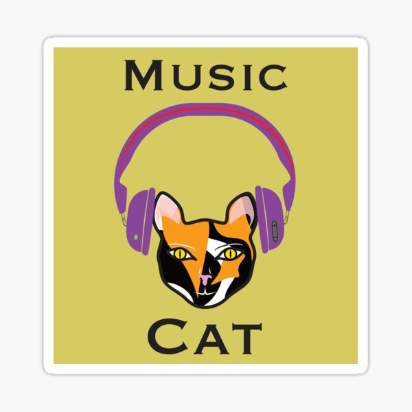 "Music Cat - Calico Cat with purple Headphones" Sticker by FuriusArt ...