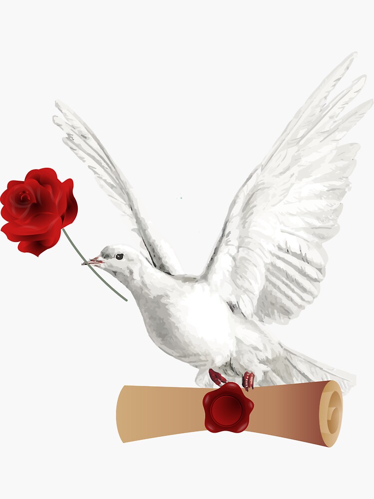 "Illustration of a Bird carrying a Message and Flower classic" Sticker ...
