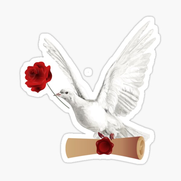 "Illustration of a Bird carrying a Message and Flower classic" Sticker ...
