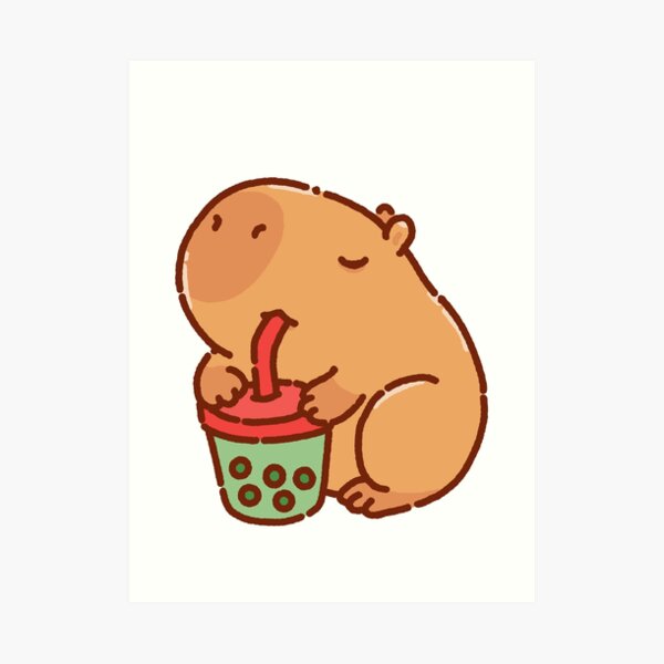 "Cute capybara drinking boba tea , bubble tea" Art Print for Sale by ...