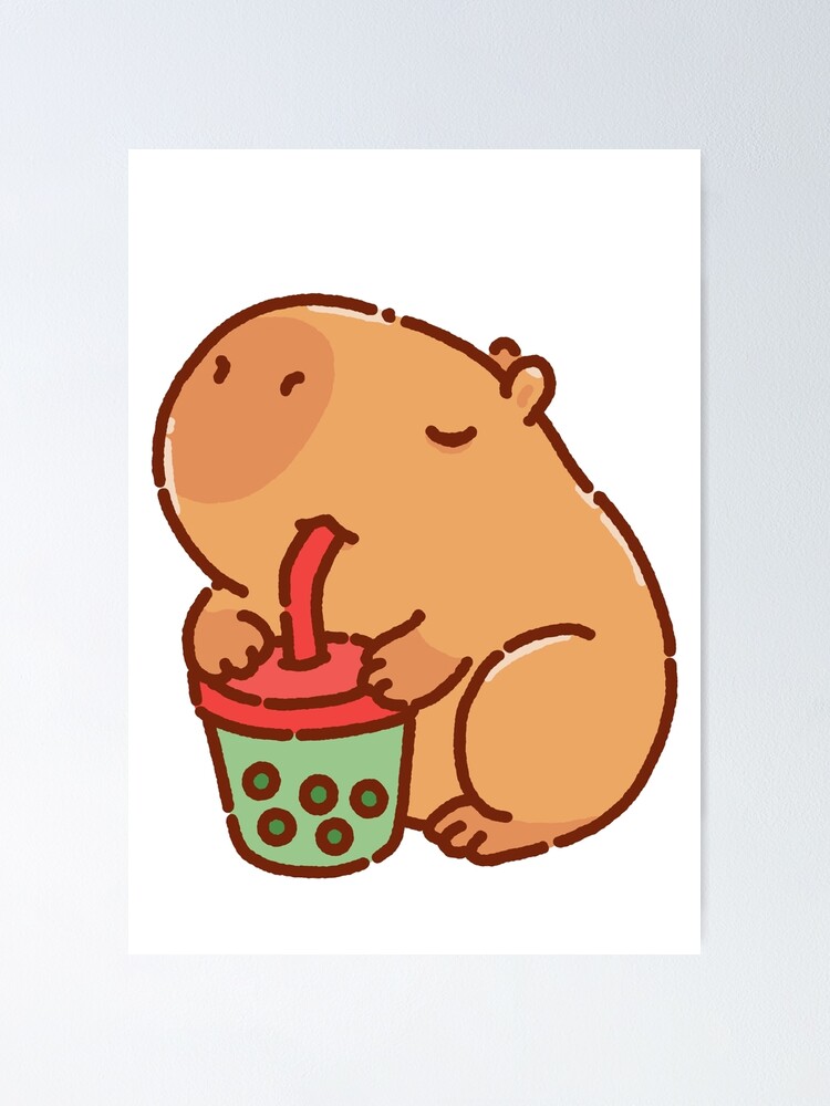 "Cute capybara drinking boba tea , bubble tea" Poster for Sale by ...