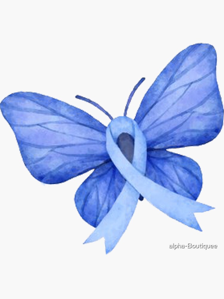 "Colon Cancer Awareness Blue butterfly design" Sticker by alpha ...