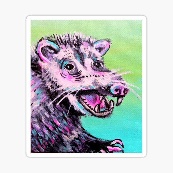 "Neon Pastel Opossum Original Art Painting" Sticker by aschmidt814 ...