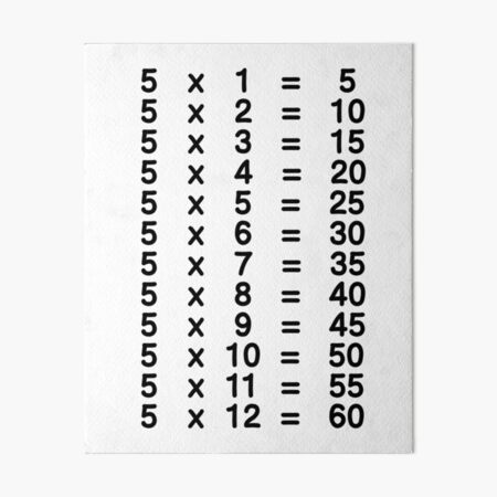 "5 X Table Five Times Table Learn Multiplication Tables for Kids" Art ...