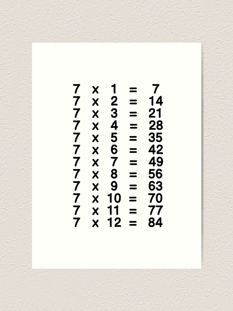 "7 X Table Seven Times Table Learn Multiplication Tables for Kids" Art ...