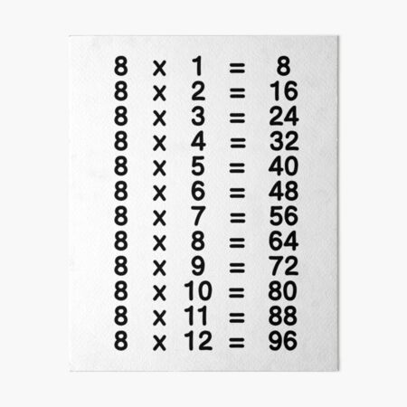 "8 X Table Eight Times Table Learn Multiplication Tables for Kids" Art ...