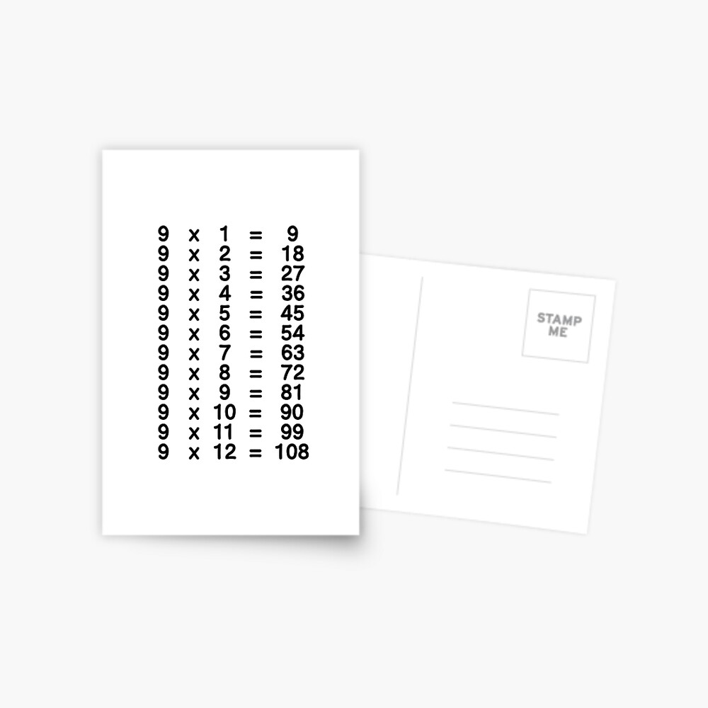 "9 X Table Nine Times Table Learn Multiplication Tables Chart for Kids ...