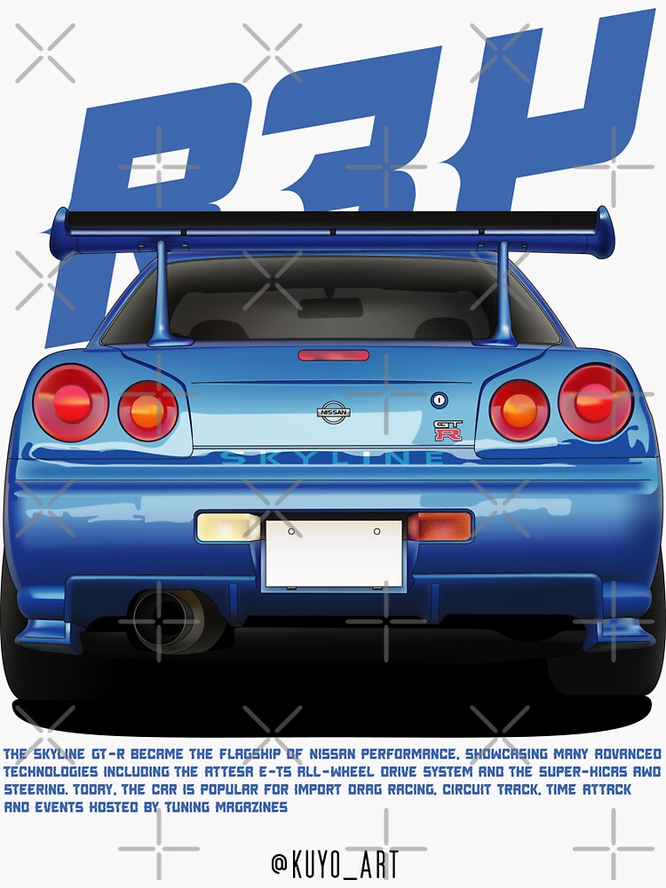 "GT-R R34 Info" Sticker by kuyoart | Redbubble