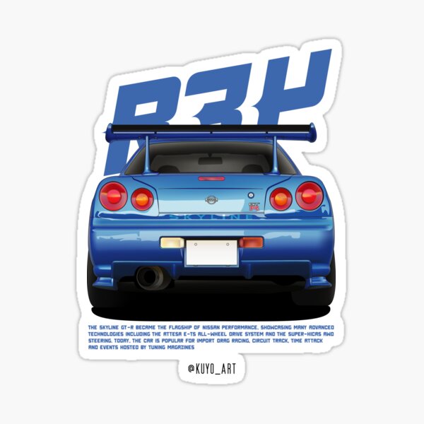 "GT-R R34 Info" Sticker by kuyoart | Redbubble