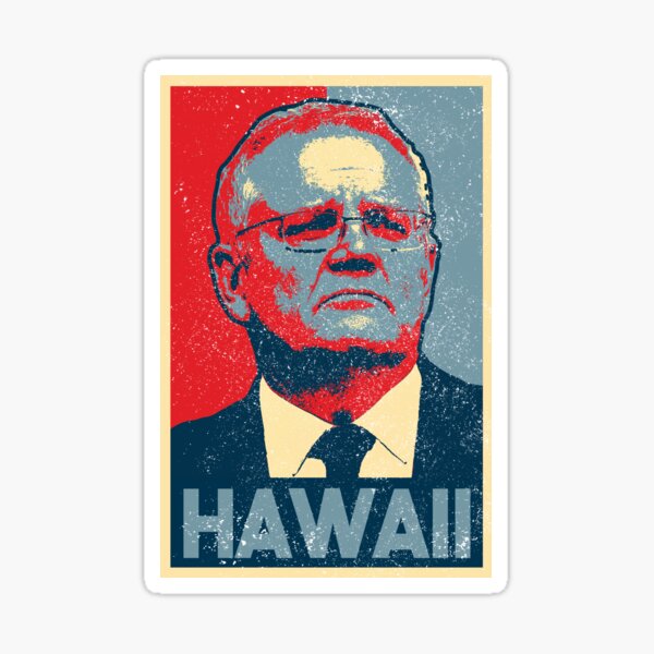 "Scott Morrison Hawaii [Worn Design]" Sticker by politicalamity | Redbubble