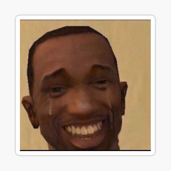 "carl johnson gta crying meme face " Sticker for Sale by ExoticJam ...