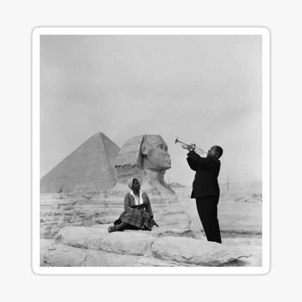 Pegatina «Louis Armstrong en el Spinx y las Pirámides de Egipto» de ...
