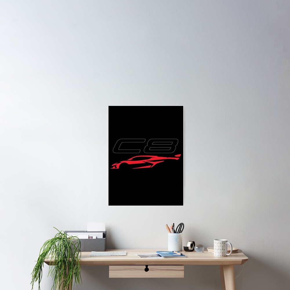 "C8 TORCH RED Z06 c8r graphic car silhouette" Poster by cowtownCOWBOY ...