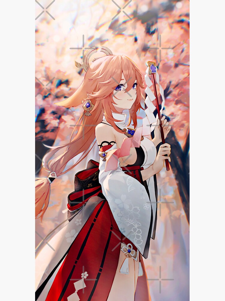 Pegatina «doncella del santuario yae miko genshin impacto» de genshinwaifus | Redbubble