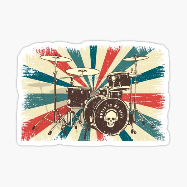 "Drums Drummer Band Drumset Retro, funny vintage drummer art" Sticker ...