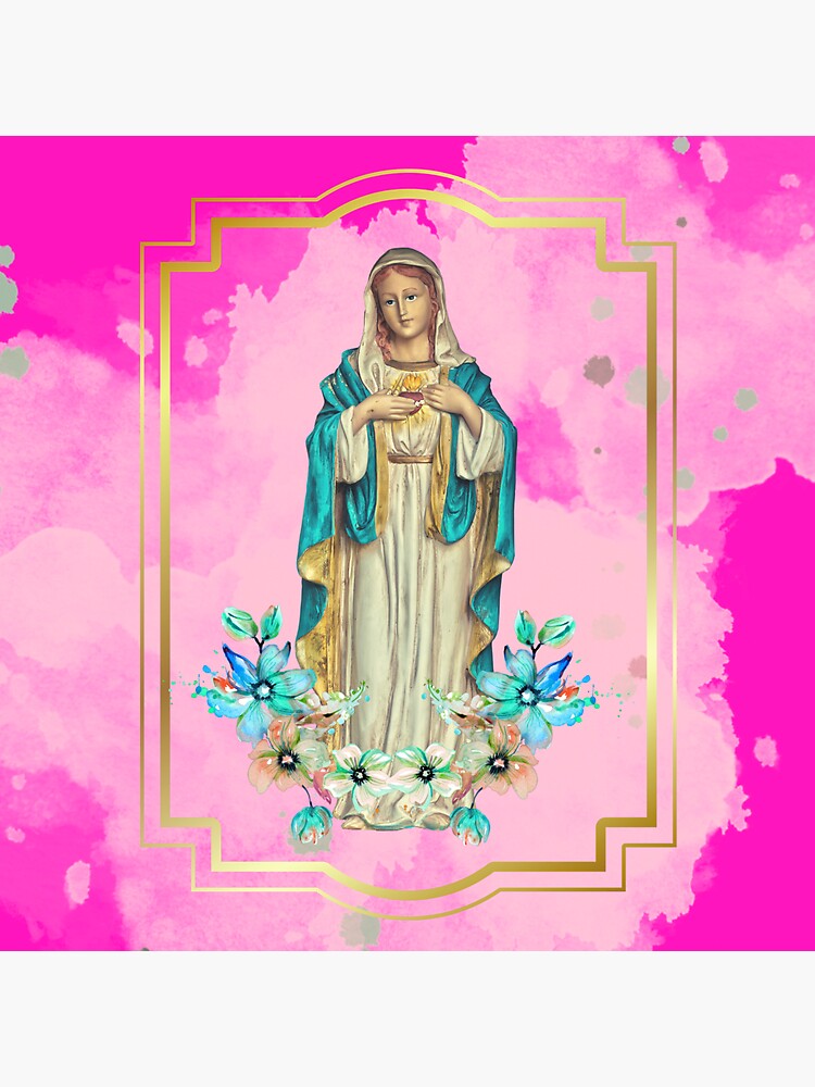 "Pink Floral Virgin Mary" Sticker for Sale by Emzhen | Redbubble