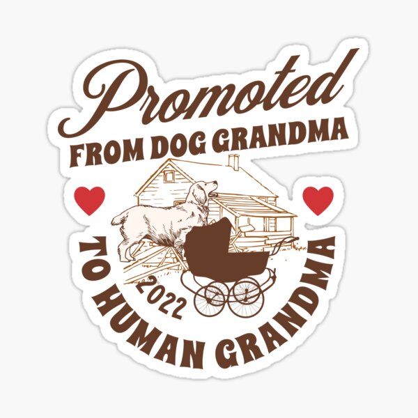 "Promoted From Dog Grandma To Human Grandma" Sticker by jiromie | Redbubble
