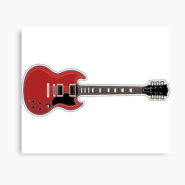 "Gibson SG full-body electric guitar colored line drawing" Canvas Print ...