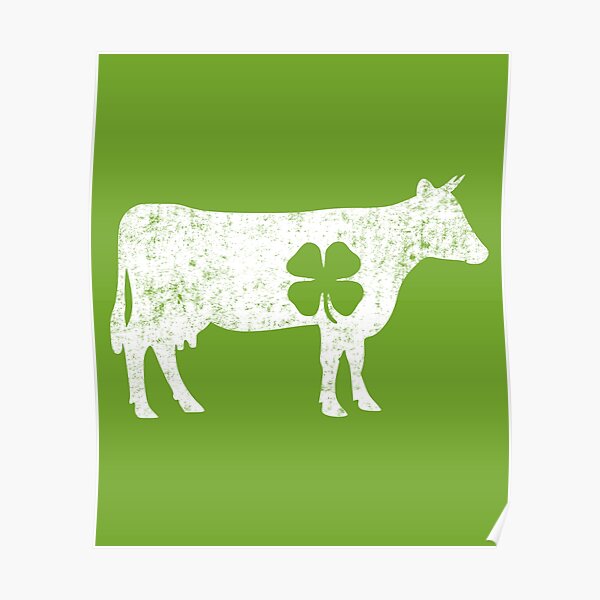 "Vintage St Patricks Day Funny Cow Irish Cow Lucky Shamrock" Poster by ...