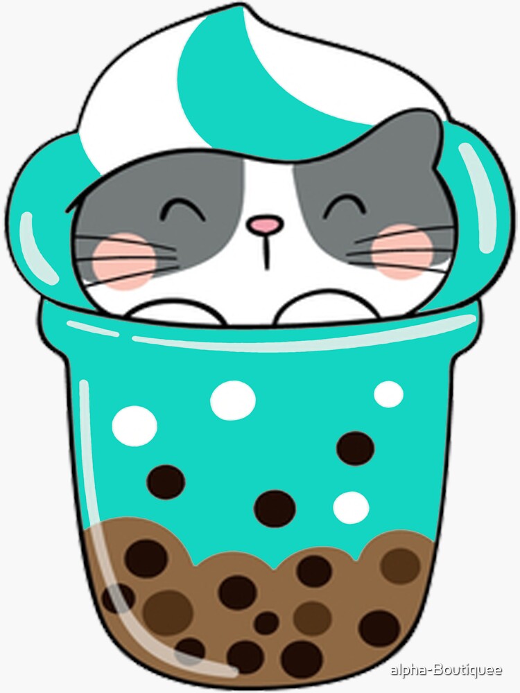 "cat drinking boba milk" Sticker by alpha-Boutiquee | Redbubble