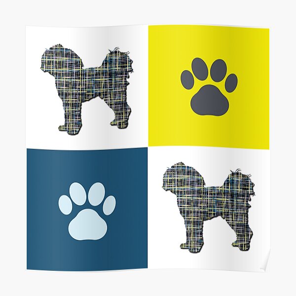 "Cavapoo Dog & Paw Repeating Blue & Yellow Grid" Poster by AMSonArt ...