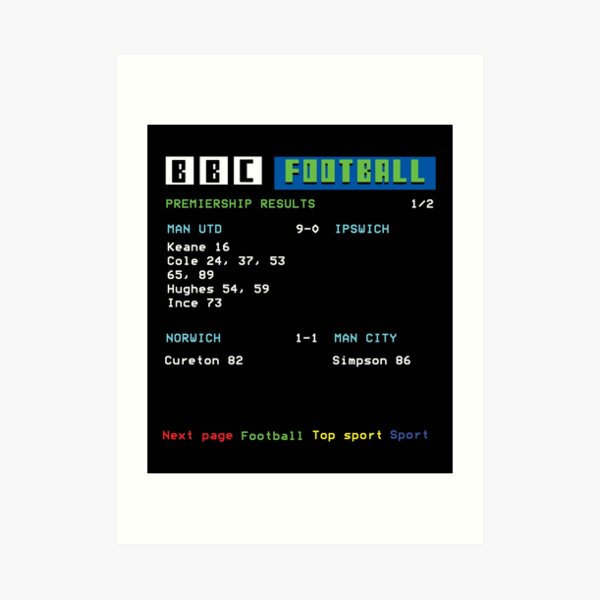 "Teletext Football Soccer 90s Nostalgia Man Utd Sticker" Art Print for ...