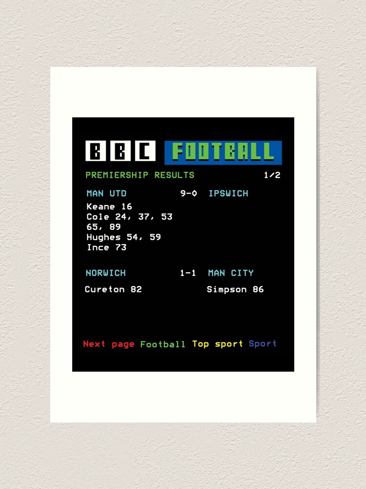 "Teletext Football Soccer 90s Nostalgia Man Utd Sticker" Art Print for ...