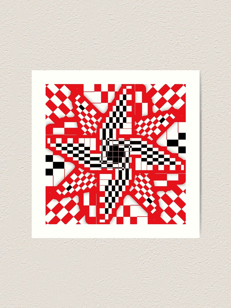 "Red Black and White Checkered Pinwheel Optical Illusion" Art Print by ...