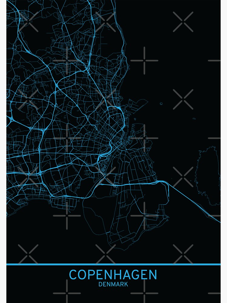 "Copenhagen Black & Cyan City Map" Sticker for Sale by JDdesigned ...