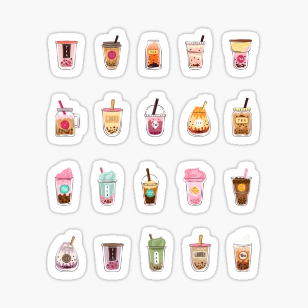 "Assorted Colorful Boba Milk Tea Set 2" Sticker by NiftyTrinket | Redbubble