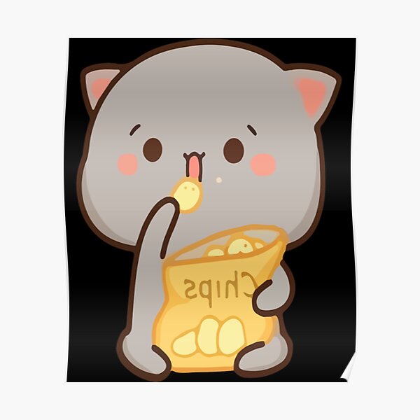 "Mochi Mochi Peach Cat with Chips Long " Poster for Sale by NuioZig ...