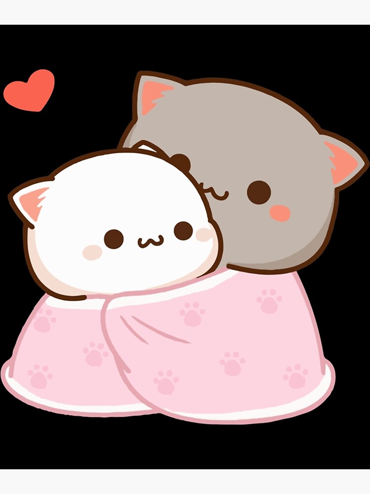Peach And Goma Cuddling Mochi Peach Cat Poster By Nuiozig Redbubble