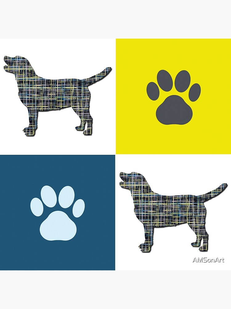 Lámina fotográfica «Labrador Dog & Paw Repetición de rejilla azul y ...