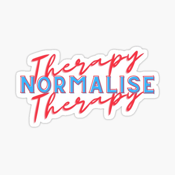 "NORMALISE THERAPY in red and blue" Sticker by coco669 | Redbubble