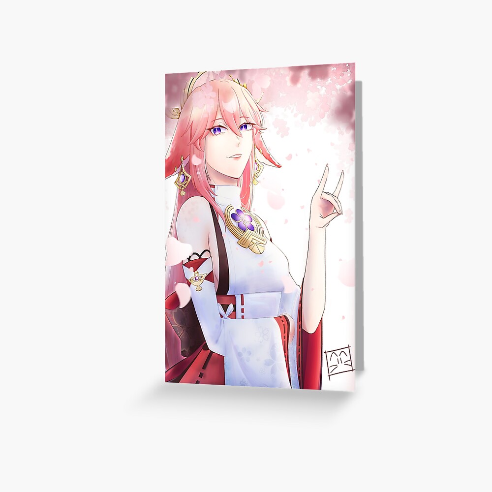 "Genshin Impact Yae Miko Fanart" Greeting Card by Azriahn | Redbubble